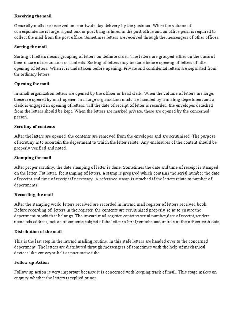 Sorting, opening, and distributing incoming mail | PDF | Mail | United ...