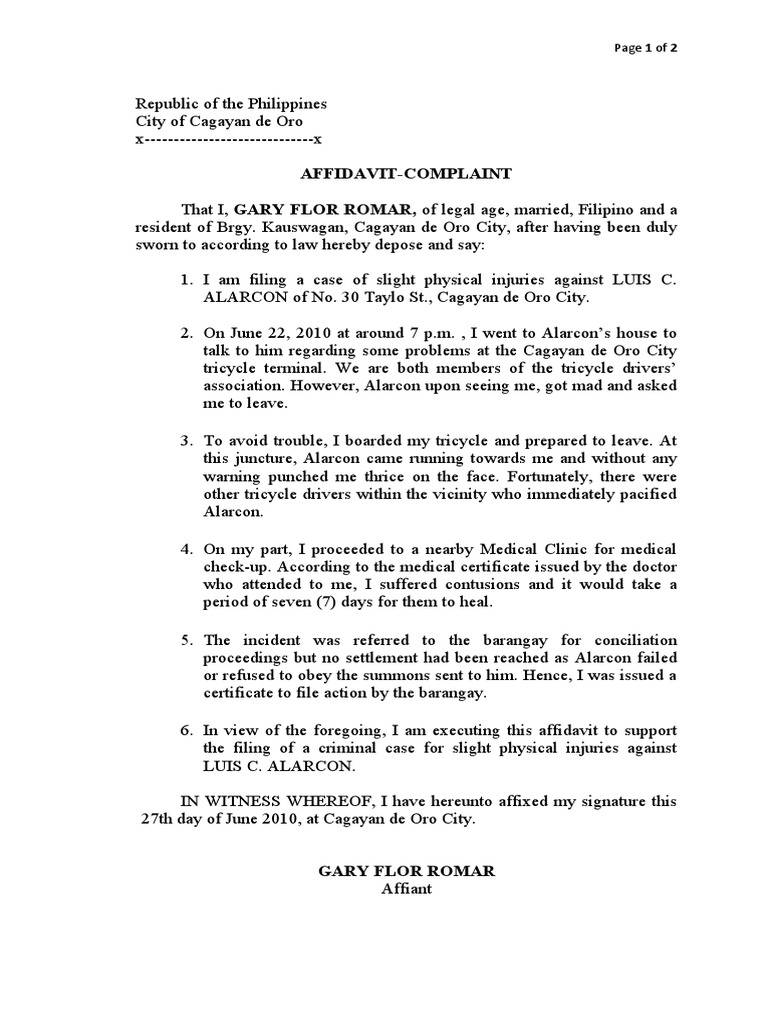 Legal Forms Complaint Affidavit | PDF | Affidavit | Public Law