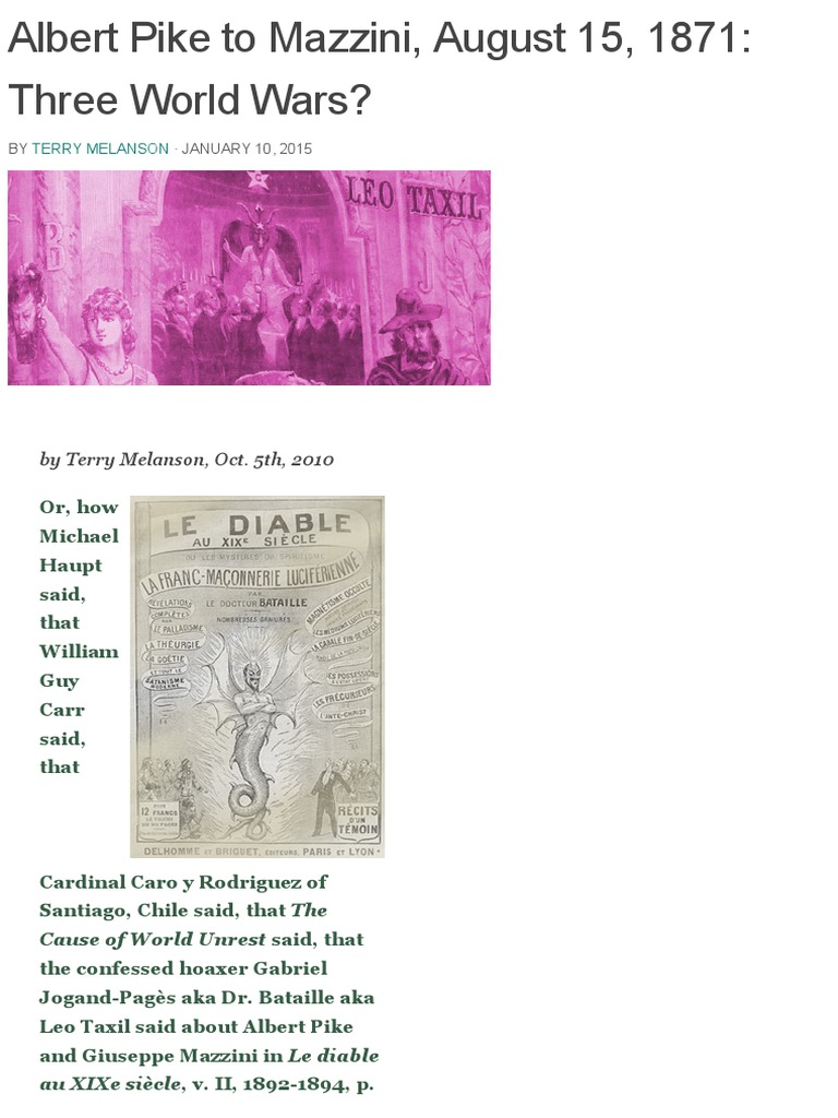 Albert Pike To Mazzini, August 15, 1871 - Three World Wars - Conspiracy ...