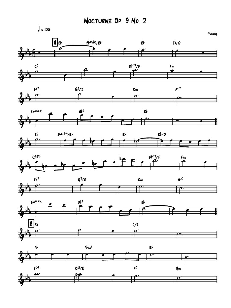 Chopin - Nocturne Op. 9 No. 2 in Eb Major - LEAD SHEET | PDF