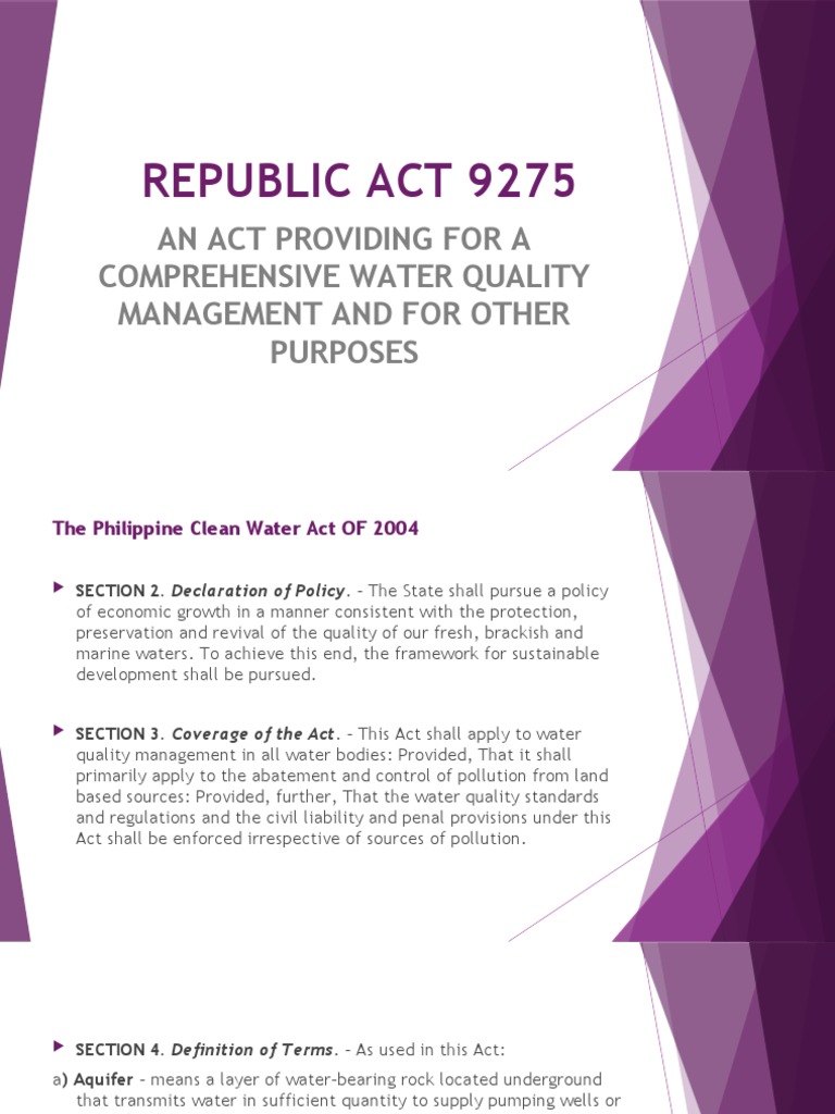 Republic Act 9275: An Act Providing For A Comprehensive Water Quality ...