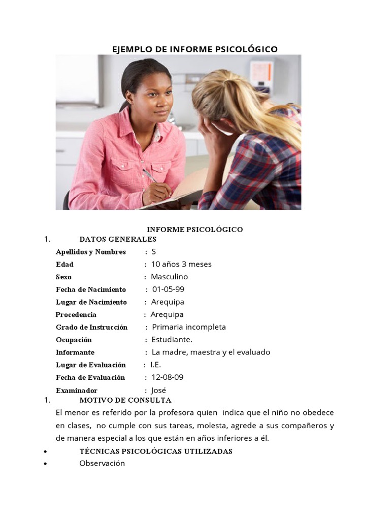 Ejemplo de Informe Psicológico | PDF | Las emociones | Psicoterapia