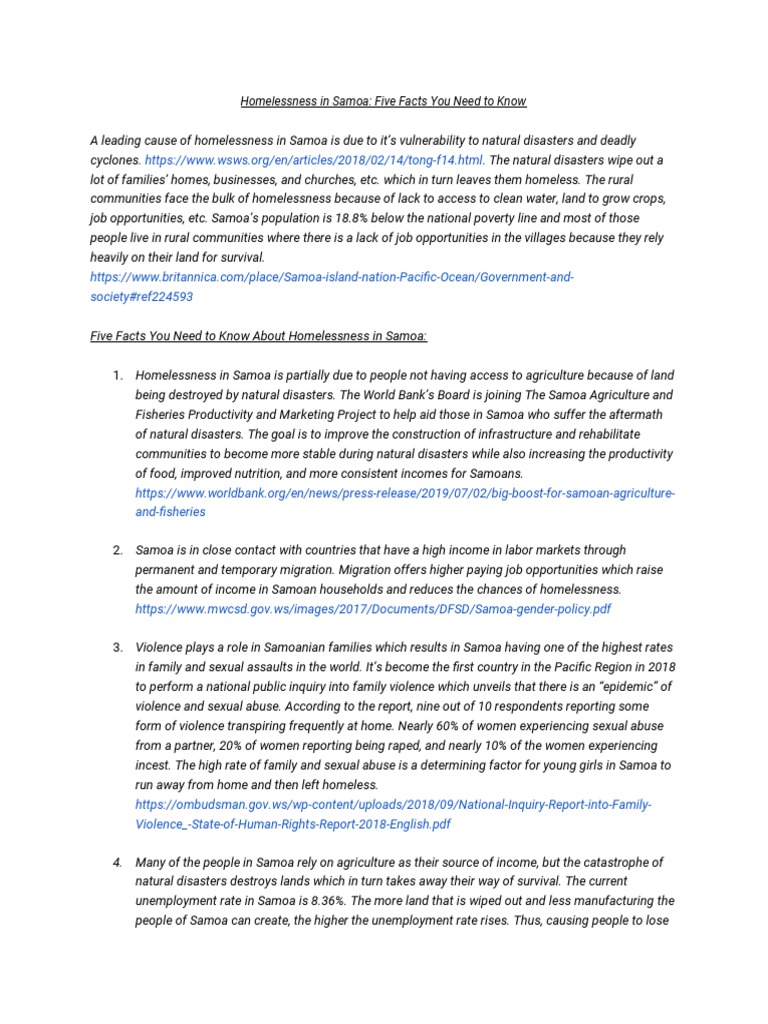 Homelessness in Samoa 5 Facts You Need To Know | PDF | Homelessness ...