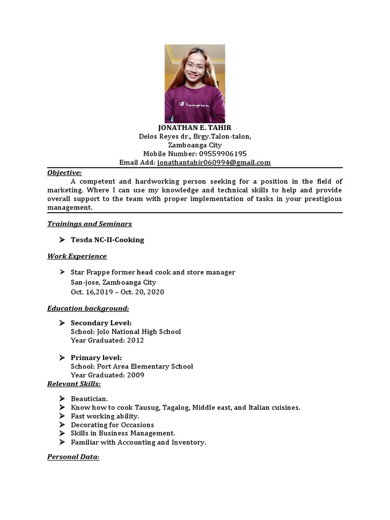Marketing Position Resume of Jonathan Tahir | PDF