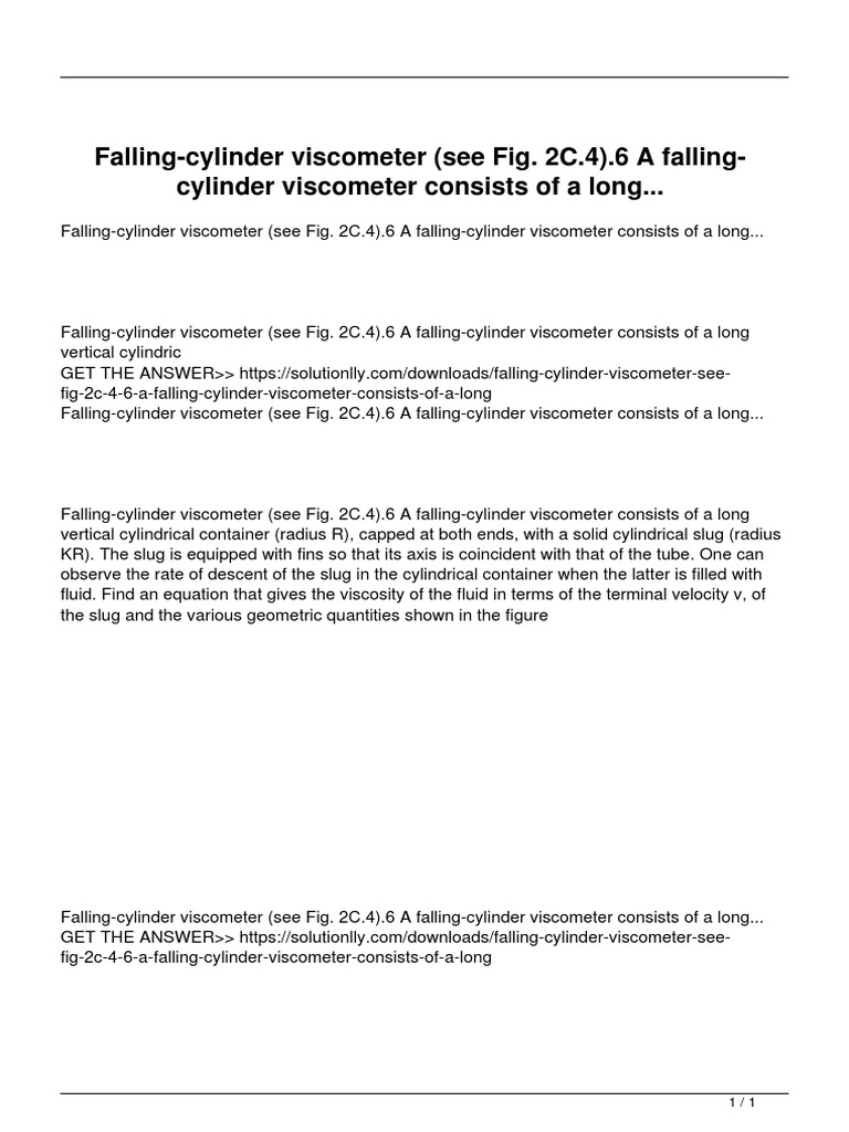 Falling Cylinder Viscometer See Fig 2c 4 6 A Falling Cylinder ...
