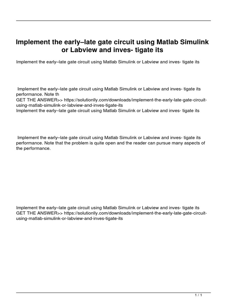 Implement The Early Late Gate Circuit Using Matlab Simulink or Labview ...