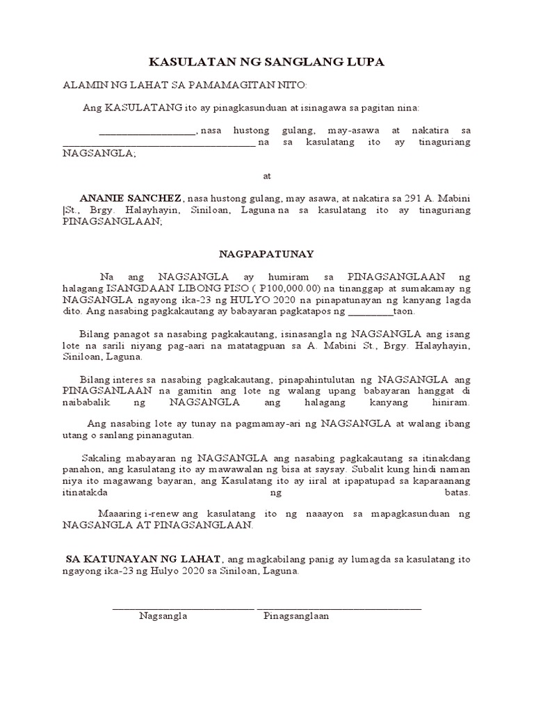 Kasulatan NG Sanglang Lupa | PDF