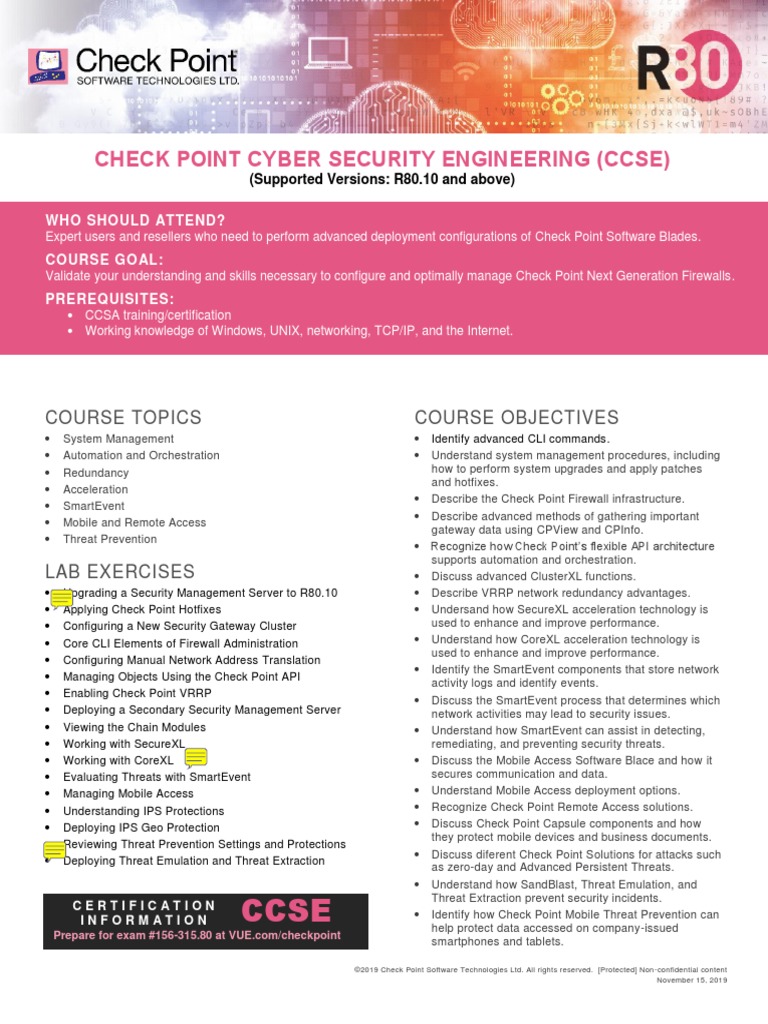 Check Point Cyber Security Engineering (Ccse) : Course Topics Course ...