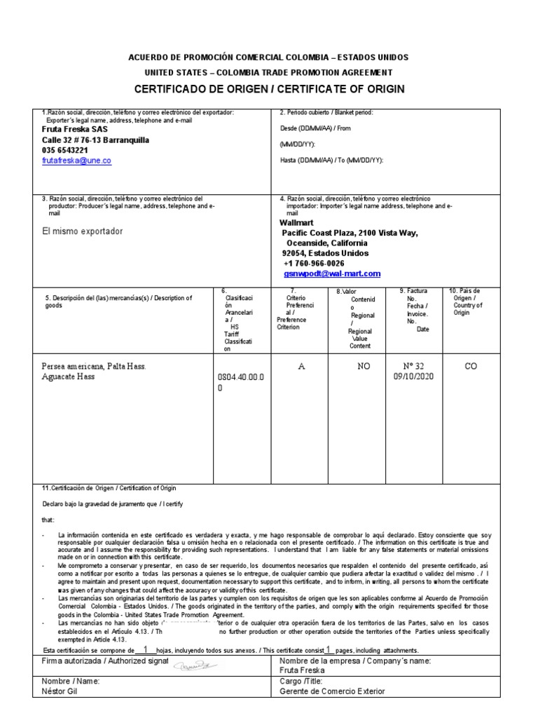 Certiificado de Origen | PDF | Aguacate | Frutas comestibles Certiificado de Origen | PDF | Aguacate | Frutas comestibles