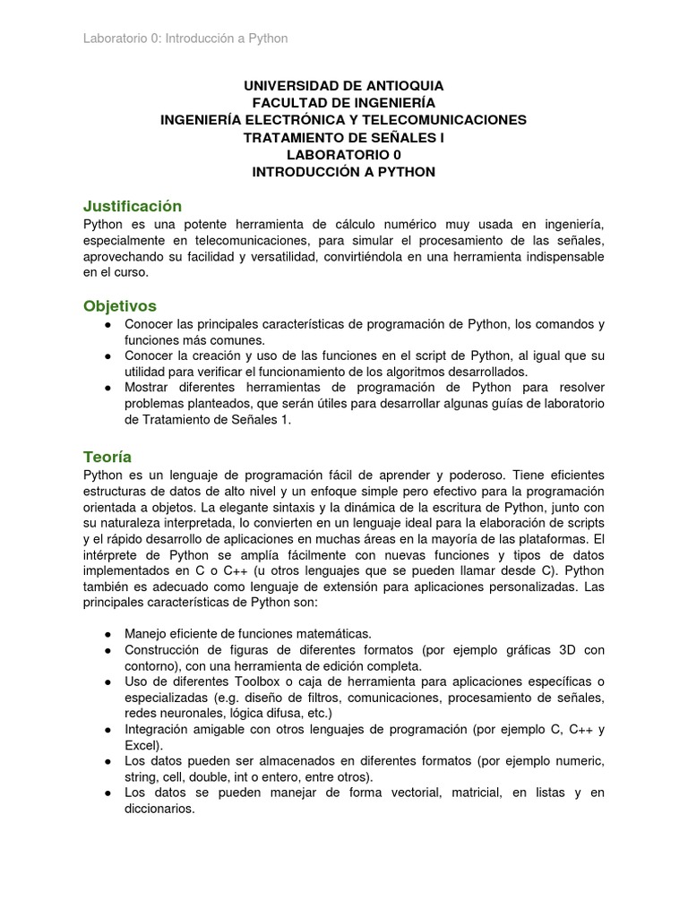 Lab0 Introduccion Python | PDF | Python (lenguaje de programación) | Lenguaje de programación