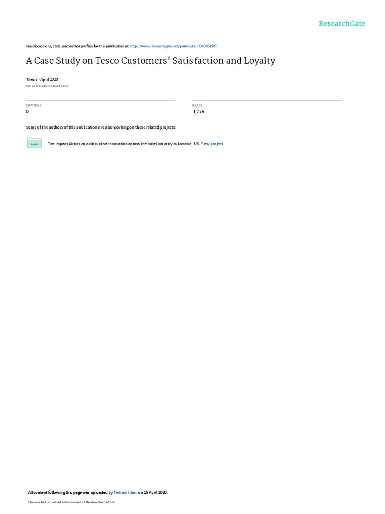 A Case Study On Tesco Customers' Satisfaction and Loyalty: April 2020 ...