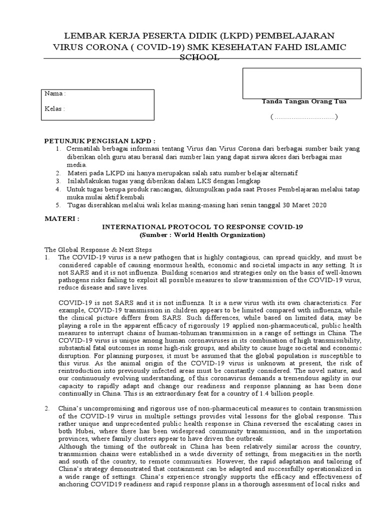 LKPD COVID-19 student worksheet international protocols | PDF | Public ...