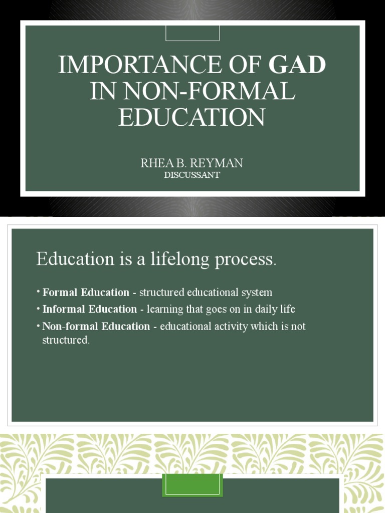 Importance of Gad in Non-Formal Education | PDF