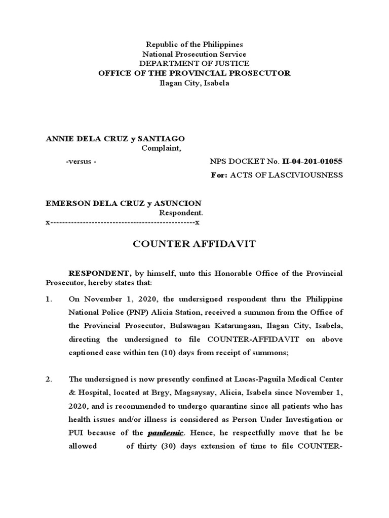 Counter Affidavit: Office of The Provincial Prosecutor | PDF | Judiciaries | Government Information