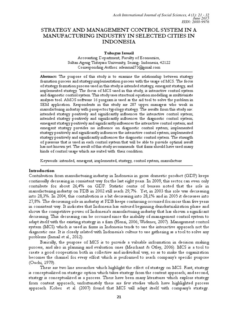 En Strategy And Management Control System I Pdf Structural Equation Modeling System