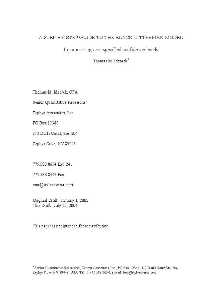 A Step-By-Step Guide To The Black-Litterman Model Incorporating User ...