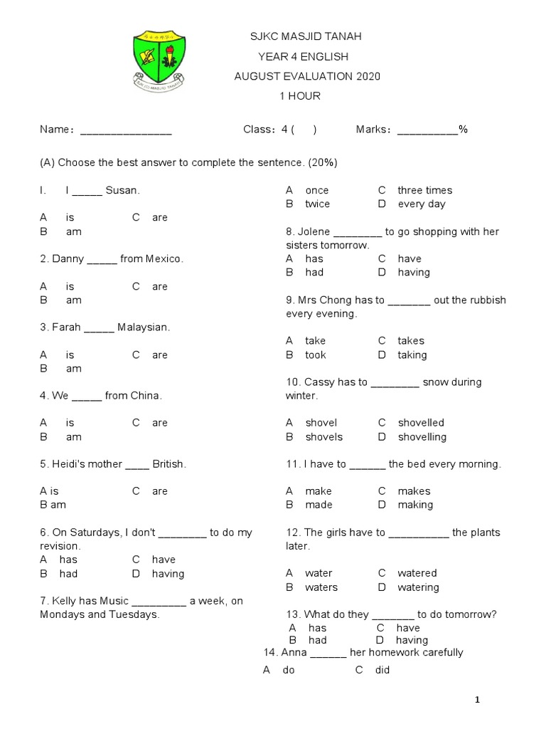 Ujian Diagnostik Tahun 4 BI | PDF