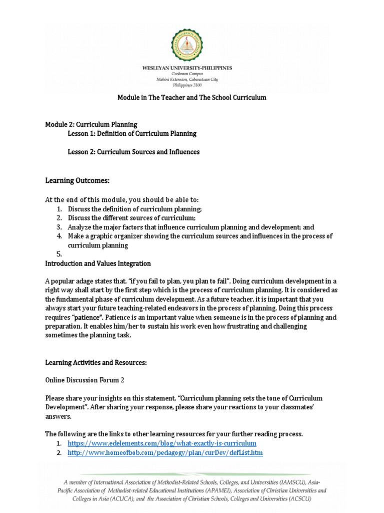 Learning Outcomes: at The End of This Module, You Should Be Able To | PDF | Curriculum ...