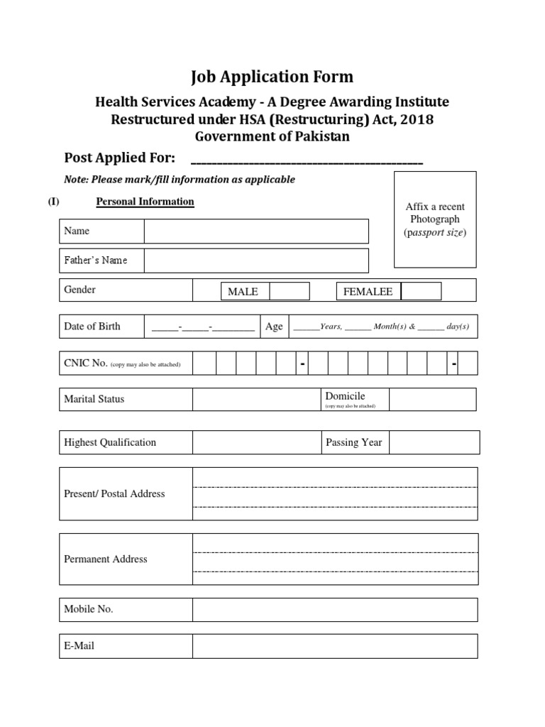 Job Application Form | PDF | Academic Degree | Educational Stages
