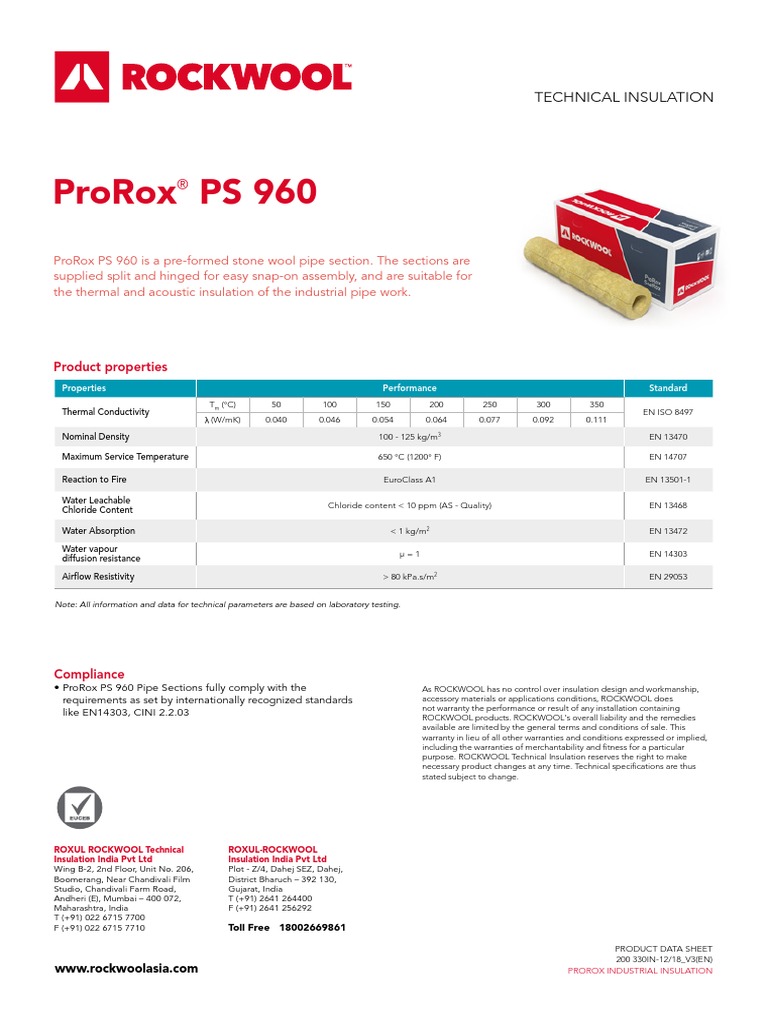 Prorox Ps 960: Technical Insulation | PDF | Thermal Insulation | Pipe ...