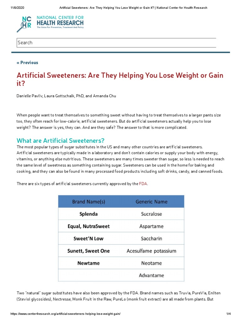 Artificial Sweeteners - Are They Helping You Lose Weight or Gain It ...