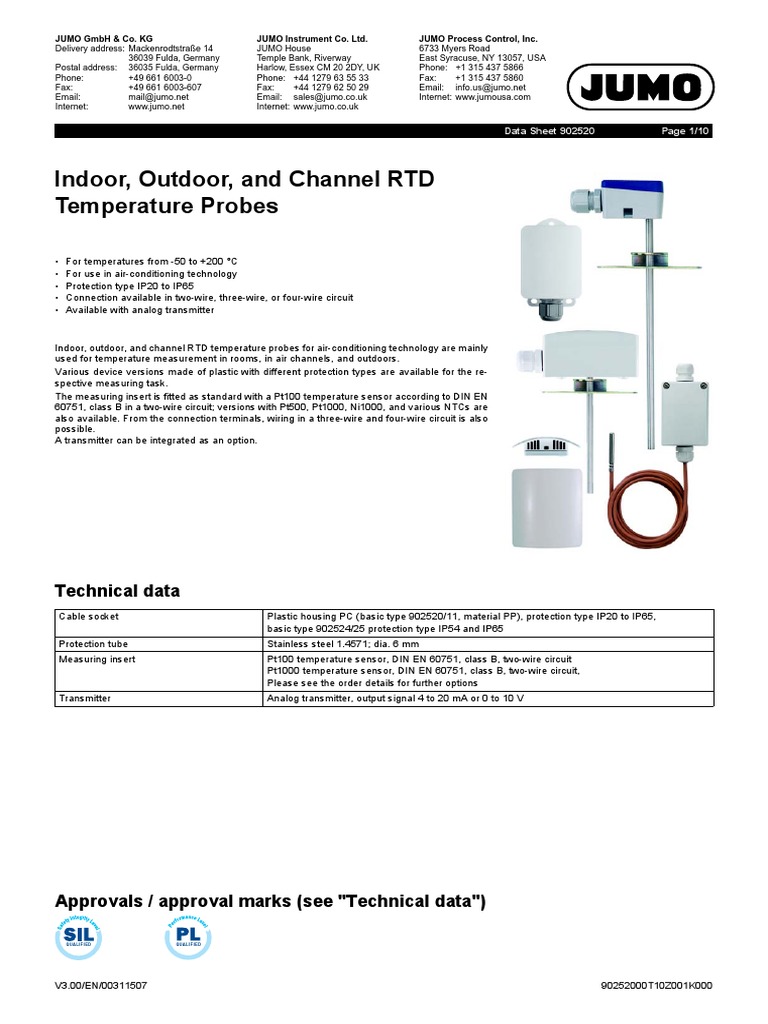 Indoor, Outdoor, and Channel RTD Temperature Probes: Technical Data ...