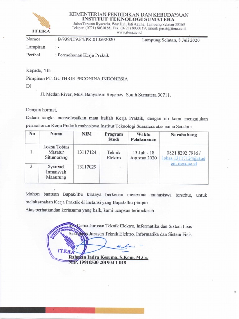 Surat Pengantar KP Itera | PDF
