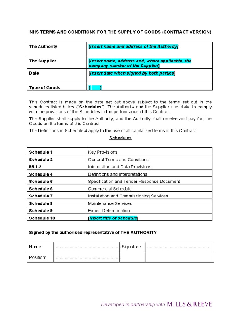 Nhs Terms and Conditions For The Supply of Goods Contract Version | PDF ...