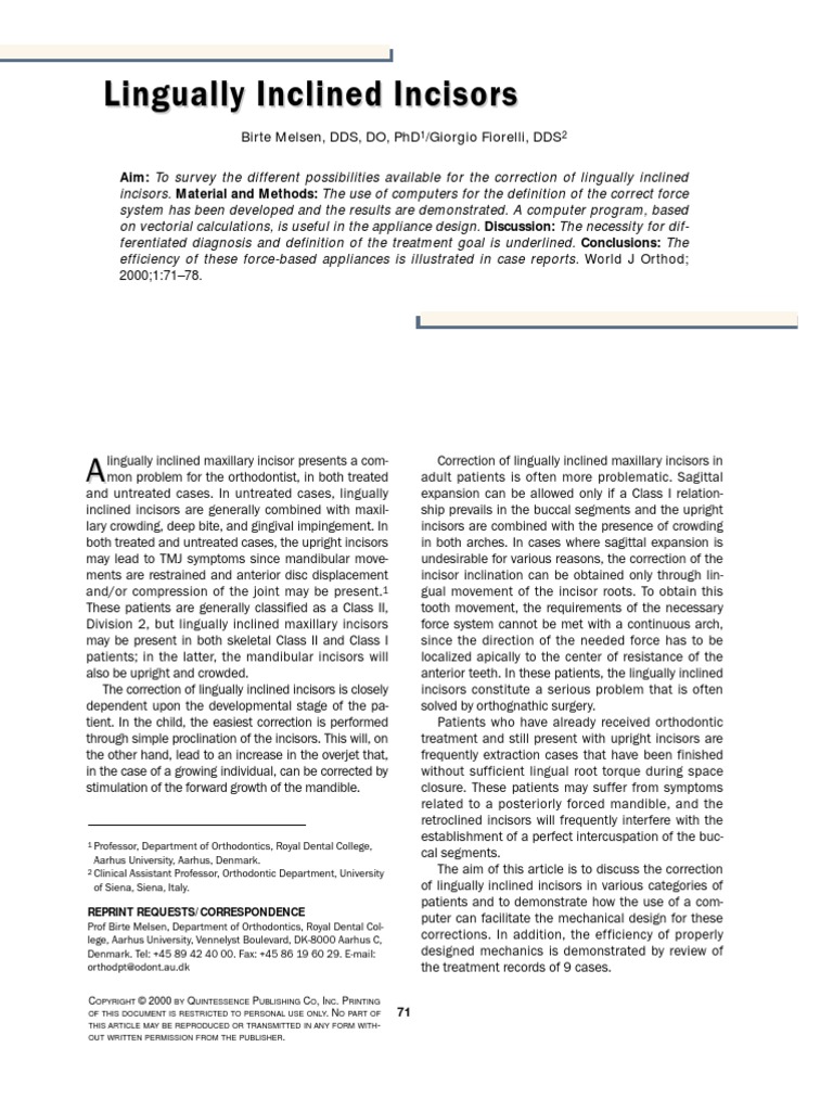Lingually Inclined Incisors | PDF | Orthodontics | Dentistry Branches