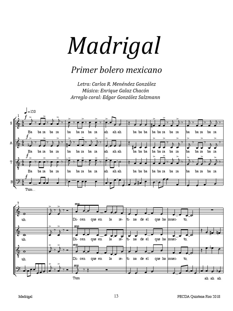 Letra y Partitura de Madrigal | PDF