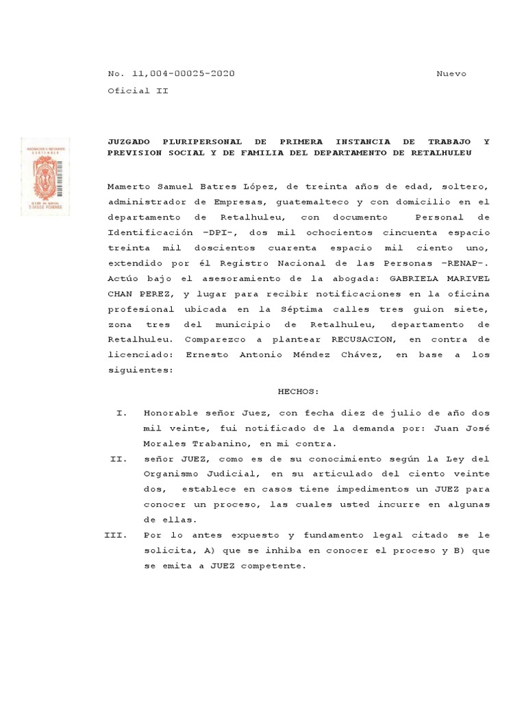 memorial de Recusación | PDF | Juez | Instituciones sociales