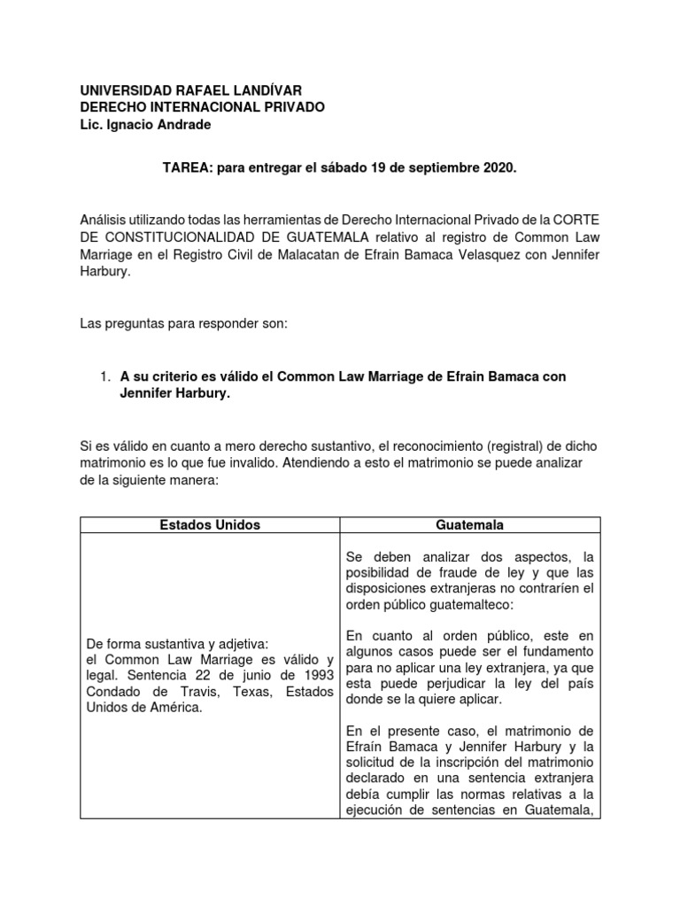 Validación del Common Law Marriage Bamaca-Harbury | PDF | Ley procesal ...