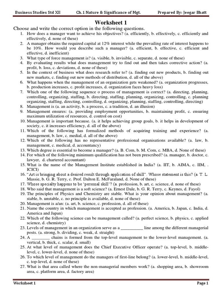 Worksheet 1 BST CH 1 | PDF | Profession | Science