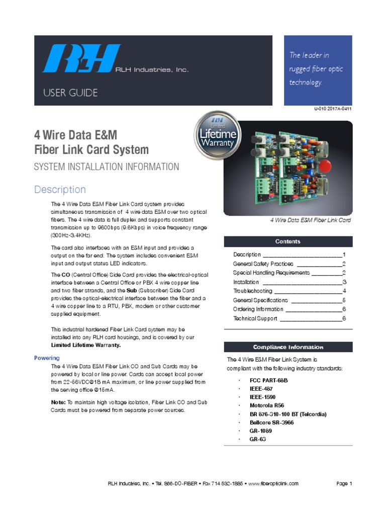 4 Wire Data E&M Fiber Link Card System: User Guide | PDF ...