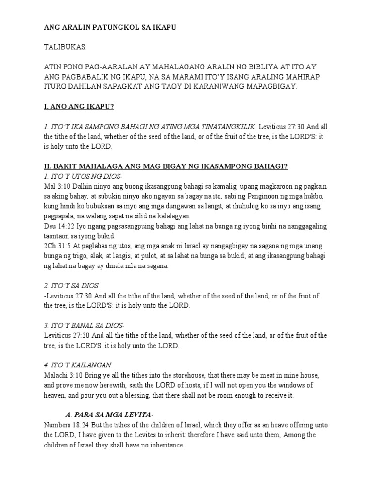 Ang Aralin Patungkol Sa Ikapu | PDF