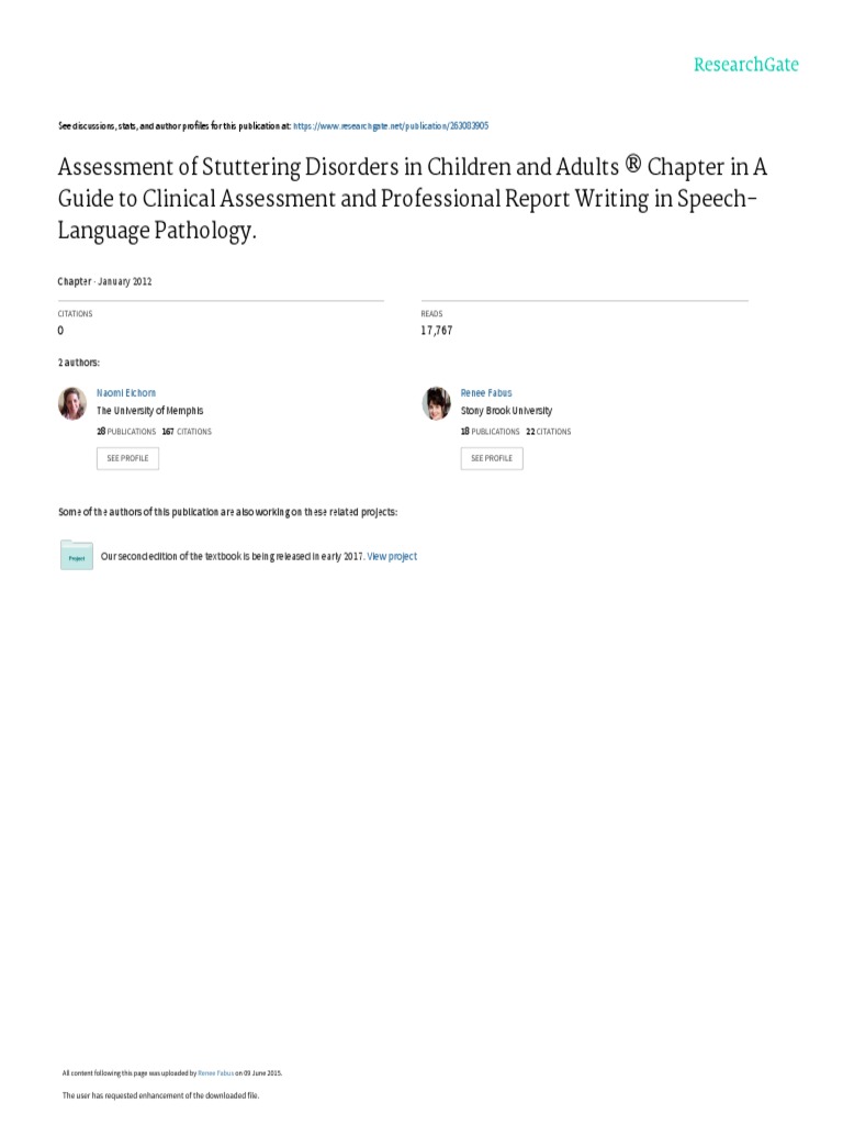 Assessmentof Fluency Disorders Chapter 13 | PDF | Stuttering | Fluency