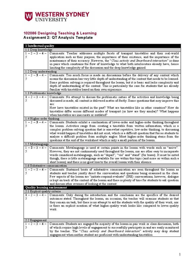 1h 2018 QT Analysis Template - Completed | PDF | Inclusion (Education ...