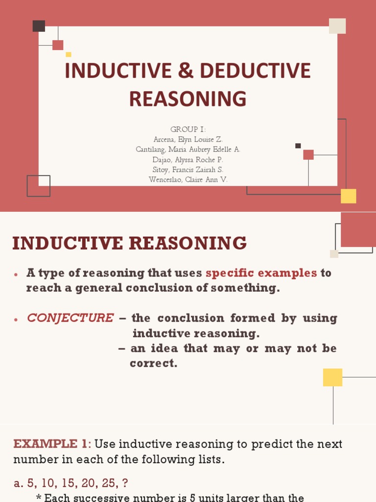 Group 1 Inductive Deductive Reasoning PDF | PDF | Inductive Reasoning | Reason