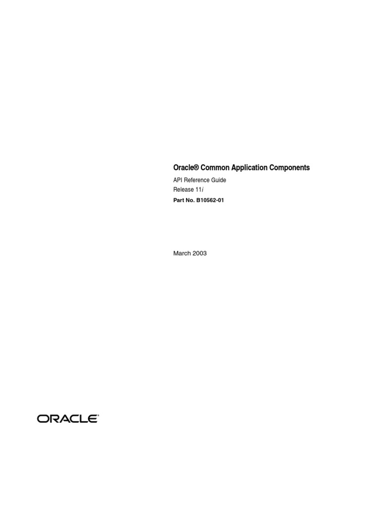 Oracle® Common Application Components: API Reference Guide Release 11i ...