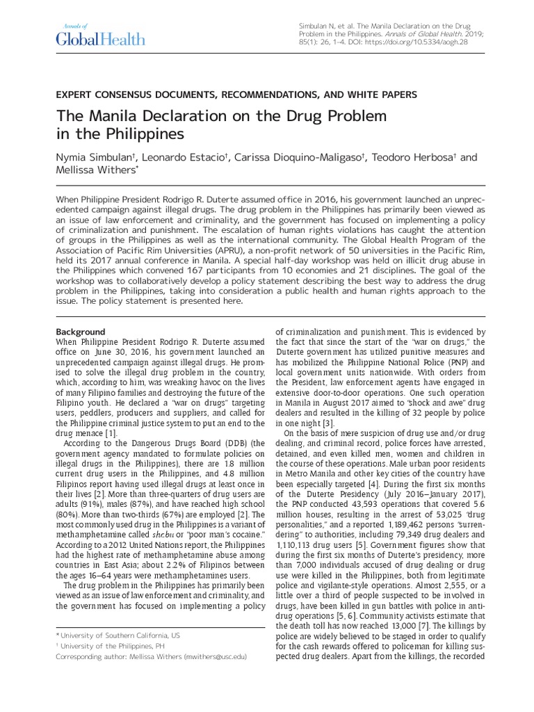 The Manila Declaration On The Drug Problem in The Philippines | PDF ...