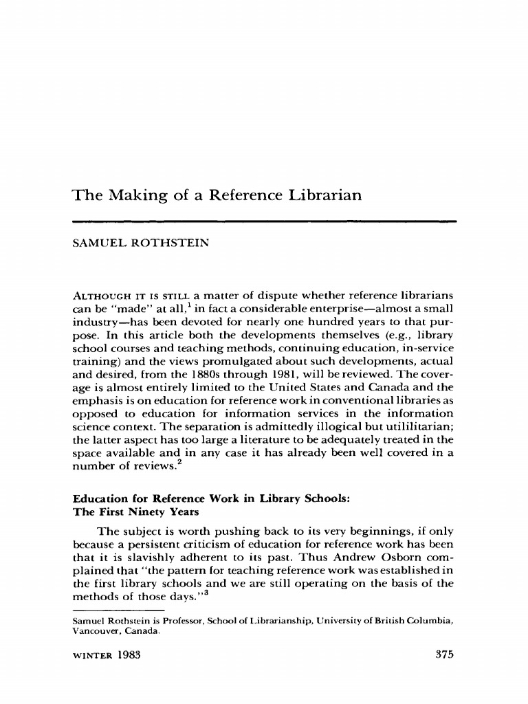 The Making of A Reference Librarian: Although | PDF | Librarian ...