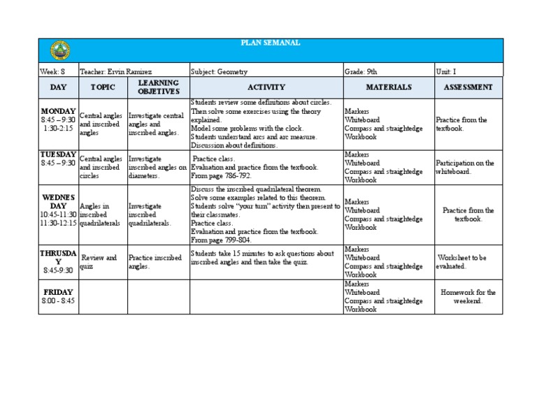 Geometry - 9th Grade - Week 7 | PDF | Angle | Textbook