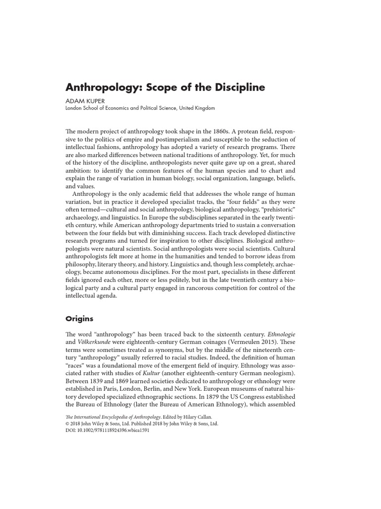 Anthropology - Scope of The Discipline - Adam Kuper | PDF | Franz Boas ...