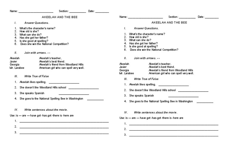 Akeelah and The Bee Questionnaire | PDF | Spelling