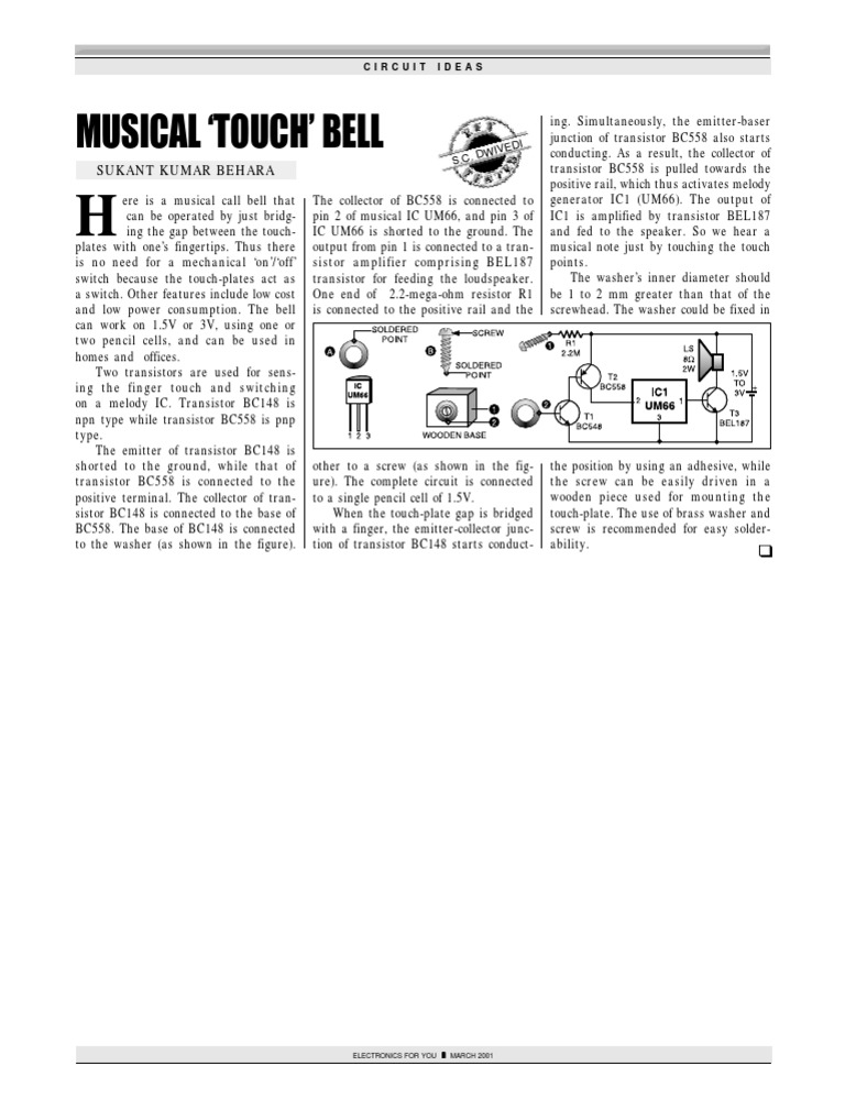 Touch-Activated Musical Call Bell Circuit | PDF | Transistor | Bipolar ...
