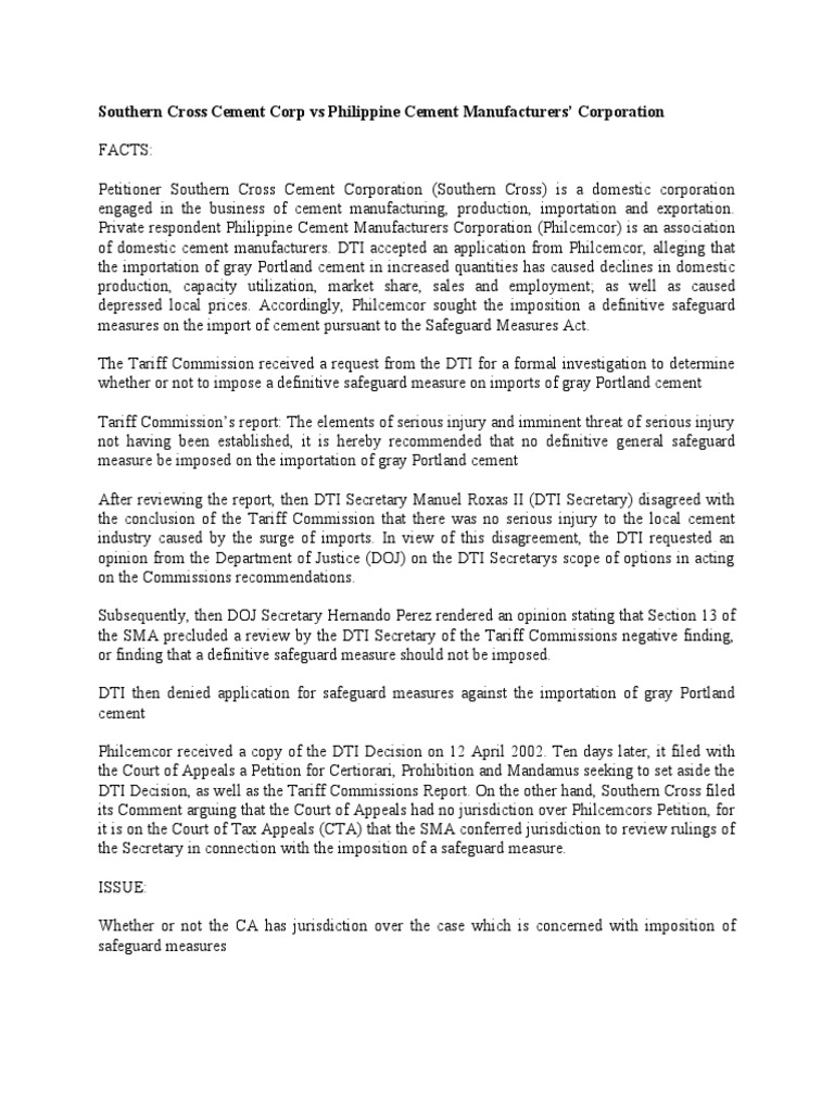 Southern Cross Cement Corp Vs Philippine Cement Manufacturers ...
