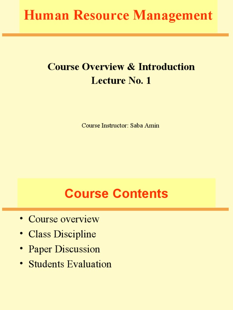 Human Resource Management: Course Overview & Introduction Lecture No. 1 ...