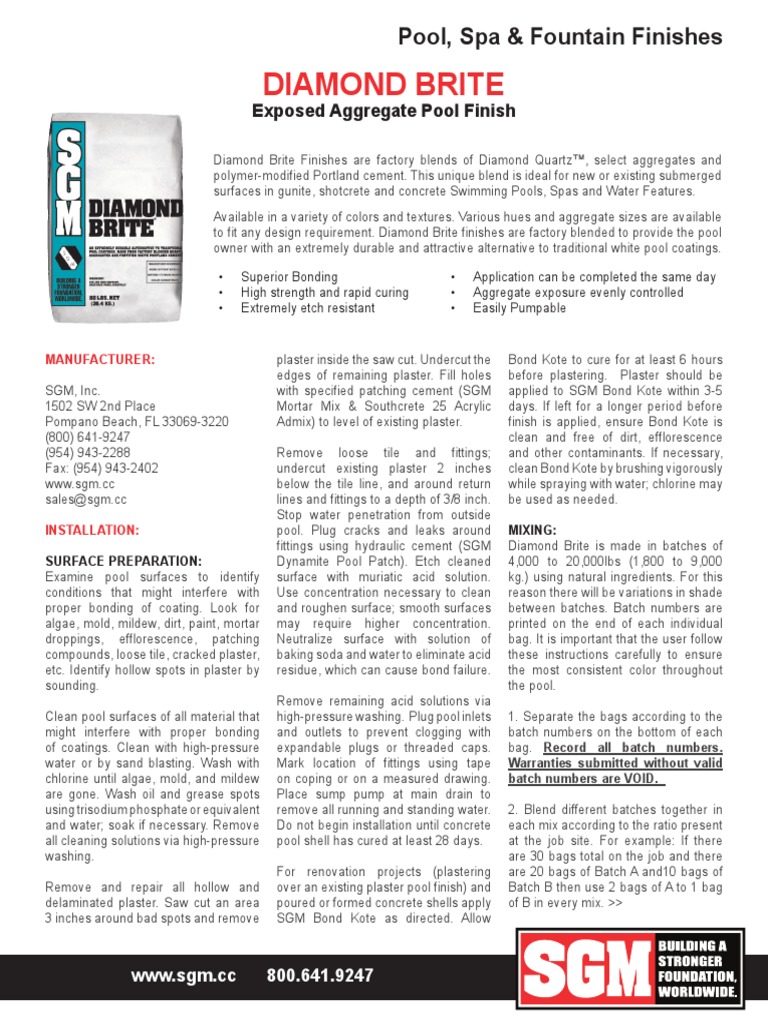 Diamond Brite: Exposed Aggregate Pool Finish | PDF | Plaster | Concrete