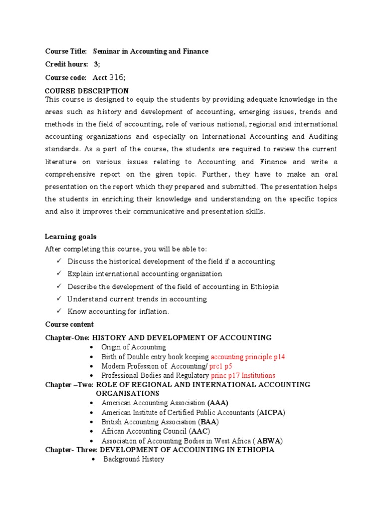 Course Title Seminar Pdf Ethiopia Accountant