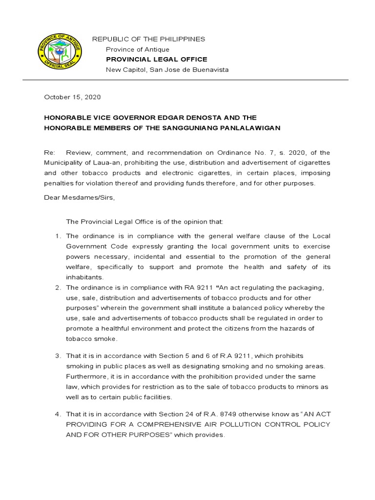 Honorable Vice Governor Edgar Denosta and The Honorable Members of The ...